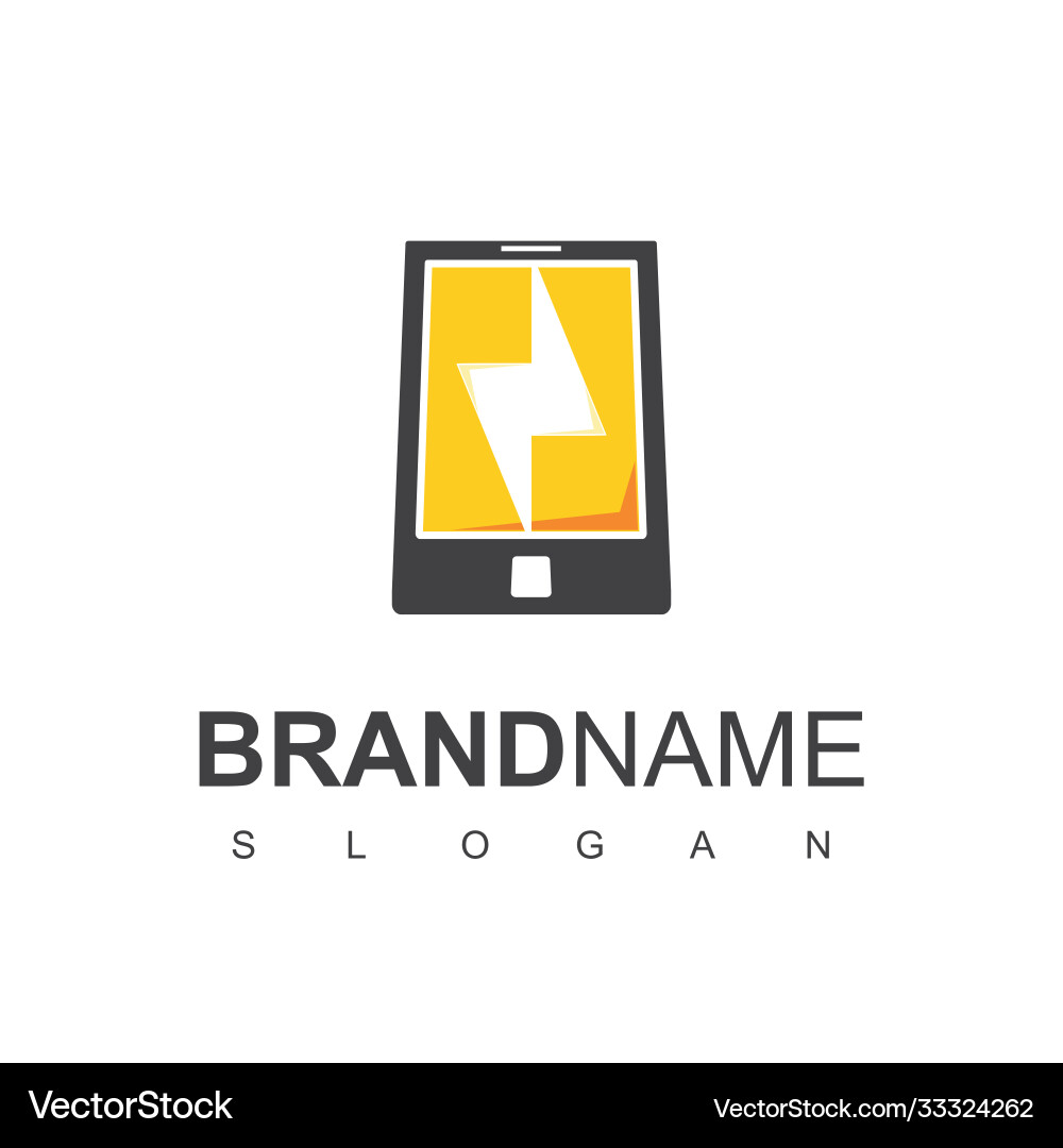 Phone with bolt for energy app logo Royalty Free Vector