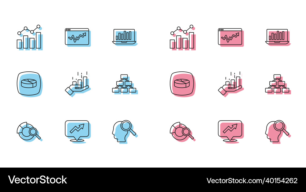 Set line search data analysis financial growth Vector Image