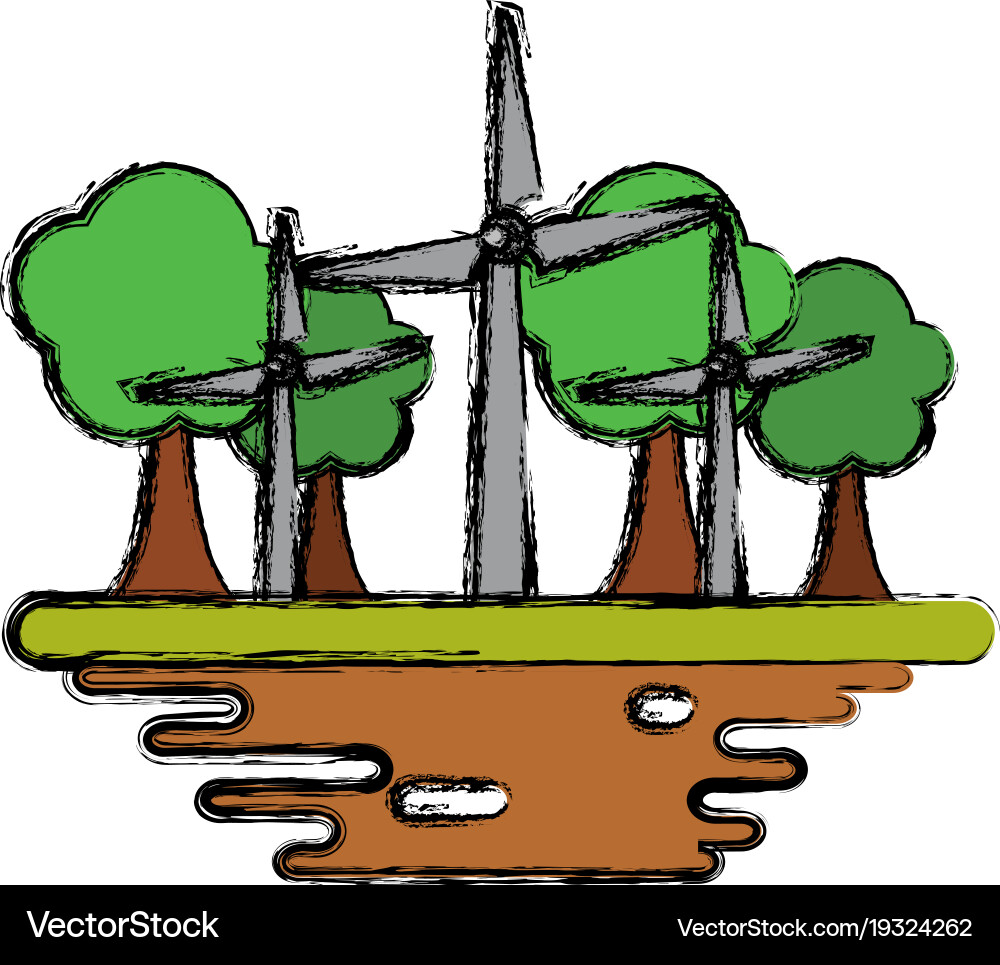 Wind turbines on ground cartoon Royalty Free Vector Image