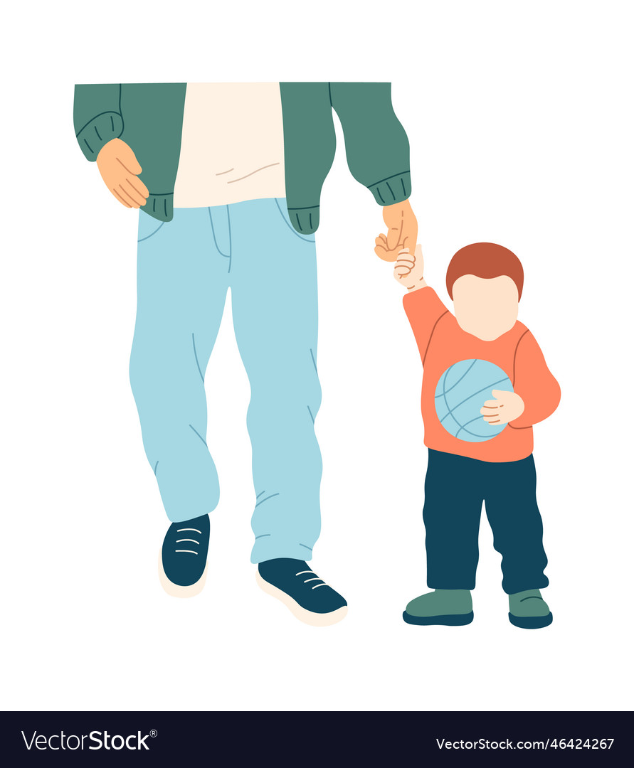 Child hold adult hand and ball Royalty Free Vector Image Child hold adult hand and ball Royalty Free Vector Image