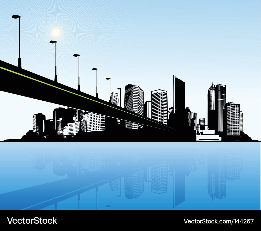 City with water and bridge Royalty Free Vector Image