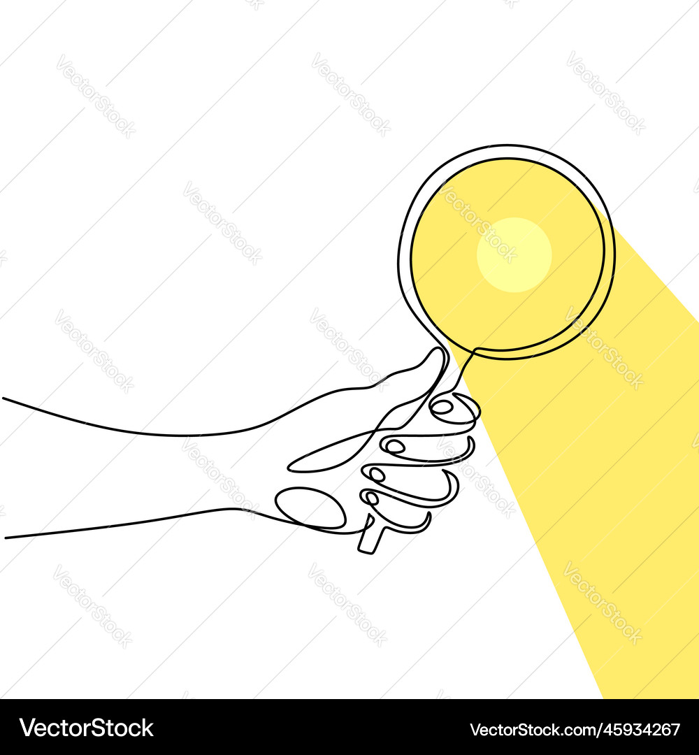 Hand holding magnifying glass one line drawing Vector Image