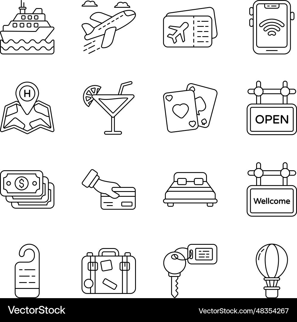 Pack of tour linear icons Royalty Free Vector Image