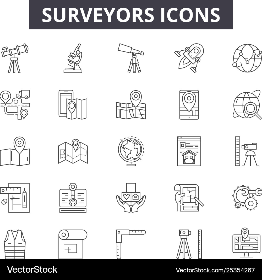 Surveyors line icons signs set linear Royalty Free Vector
