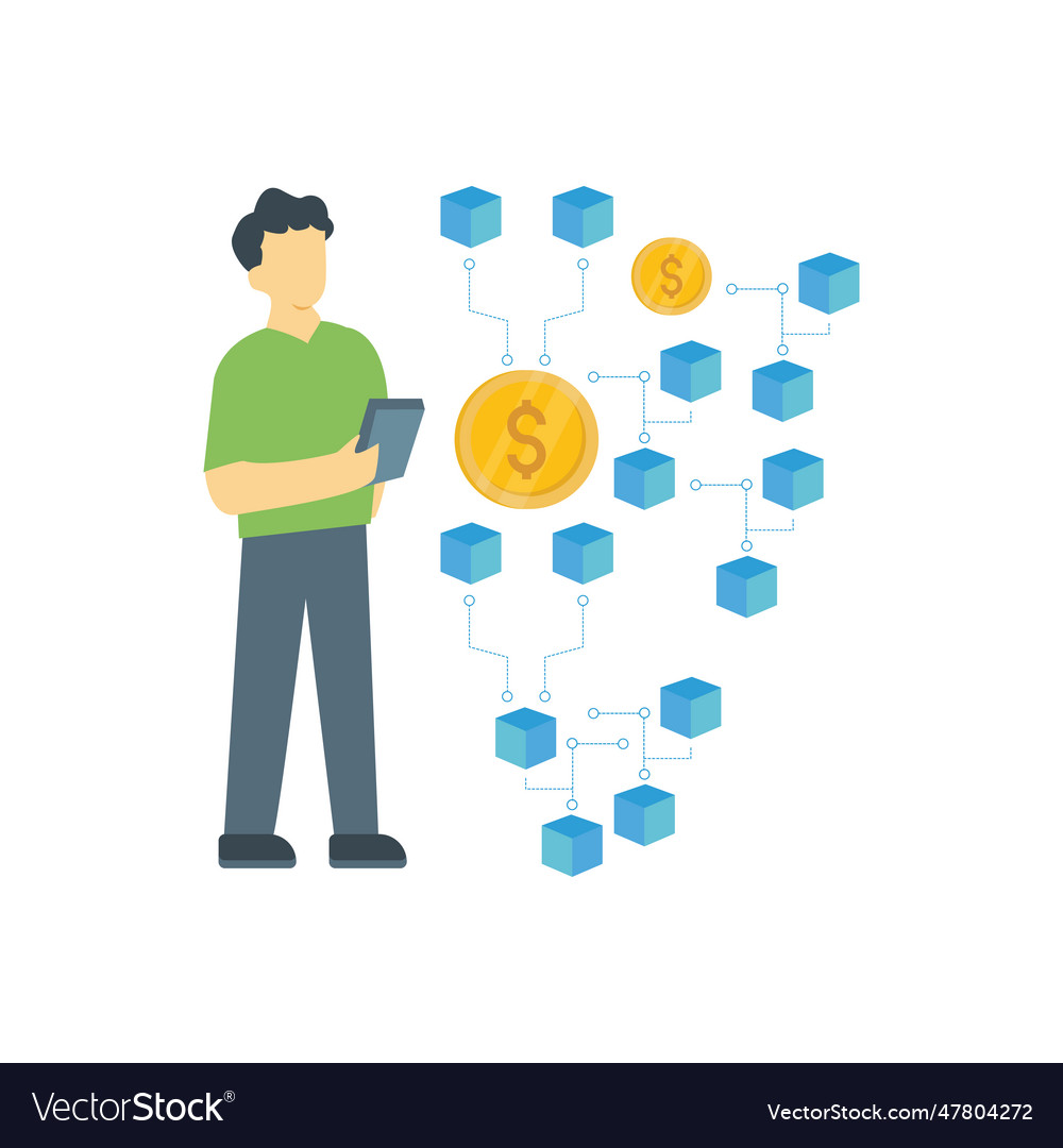 Boy is working on the dollar blockchain Royalty Free Vector