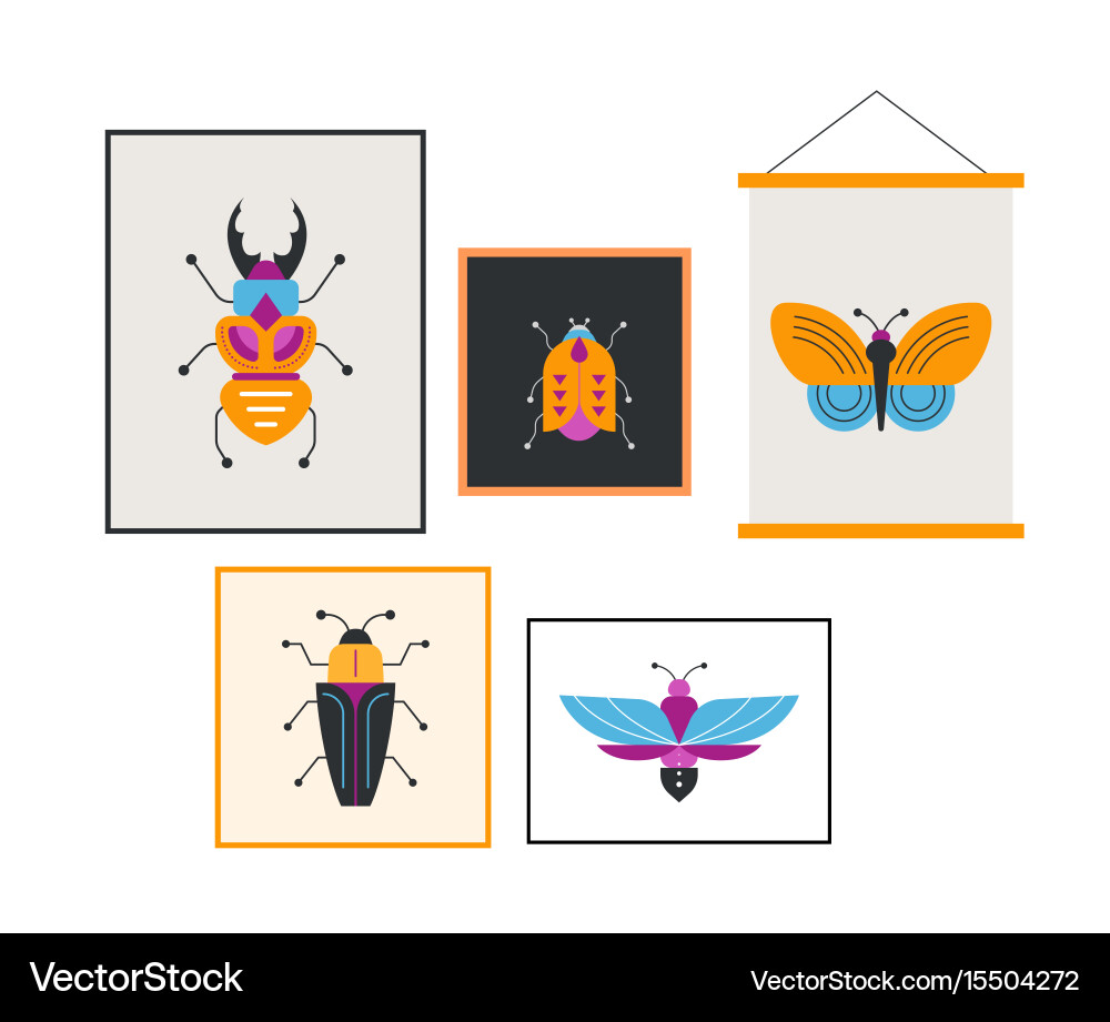 Bugs insects butterfly ladybug set Royalty Free Vector Image