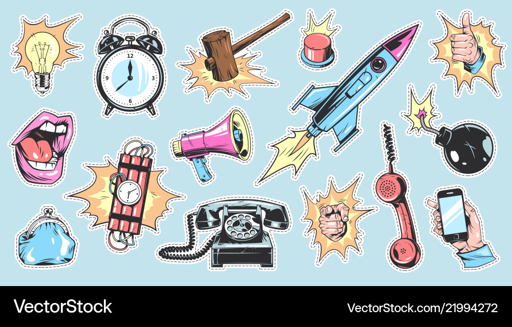 Comic colorful patches and badges collection Vector Image
