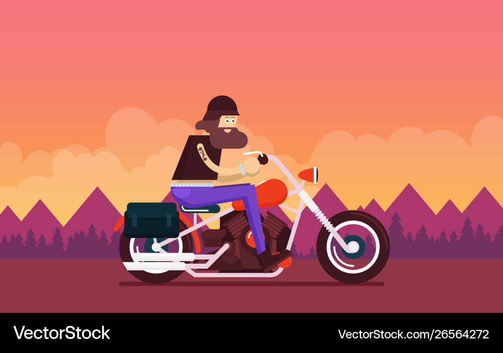 Flat classic motorcycle with brutal cartoon biker Vector Image