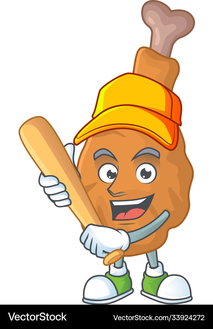 Fried chicken cartoon design hold baseball stick Vector Image