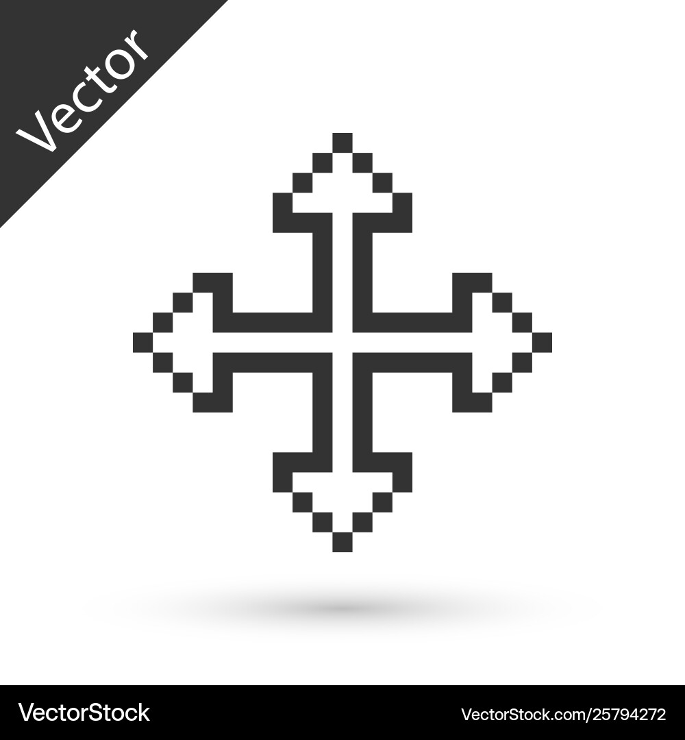 Grey pixel arrows in four directions icon isolated