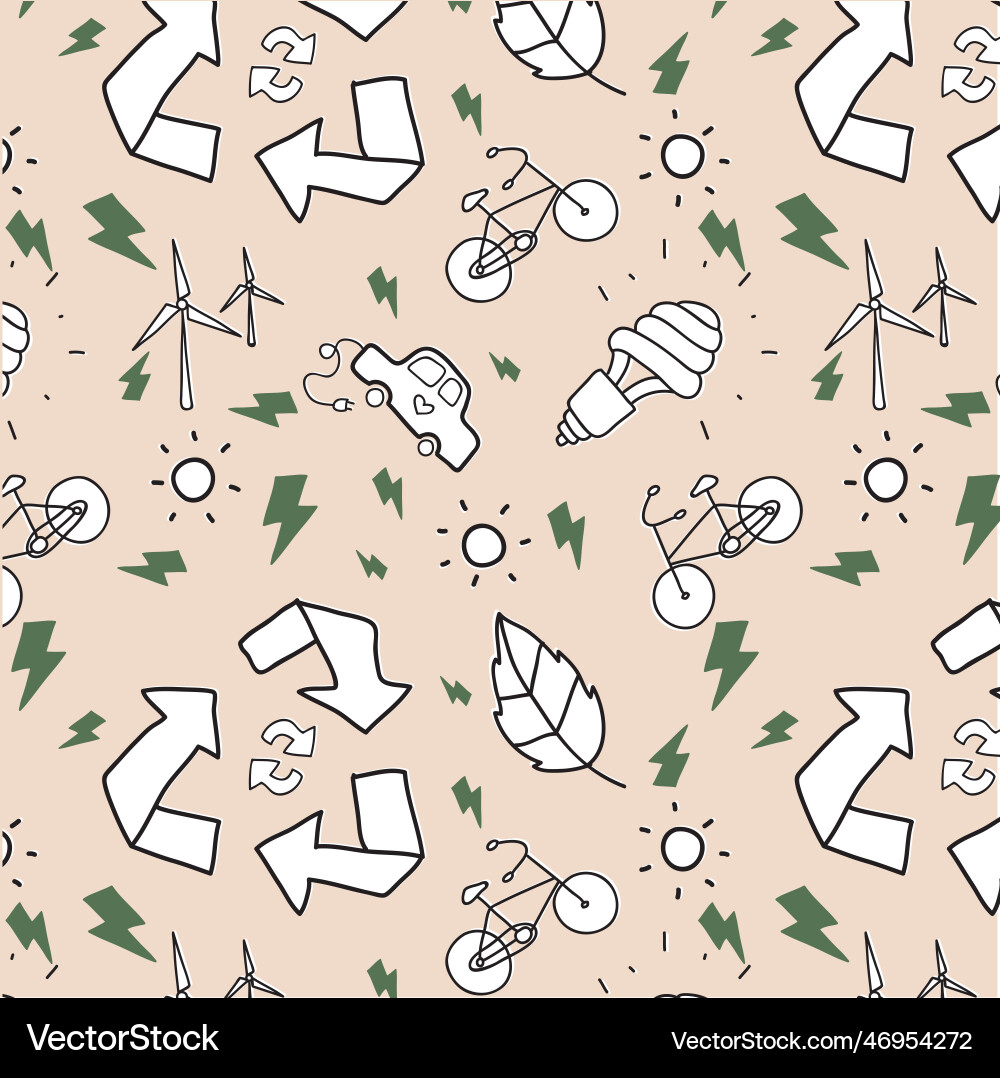 Hand drawn seamless pattern of ecology concepts Vector Image