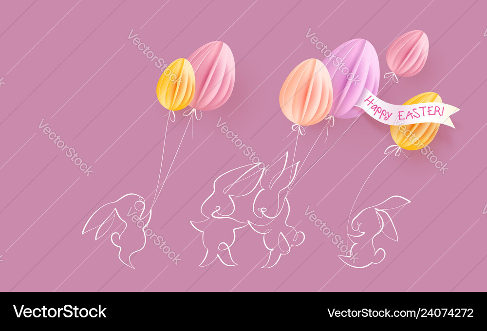 Happy easter card cute rabbit with air balloons Vector Image