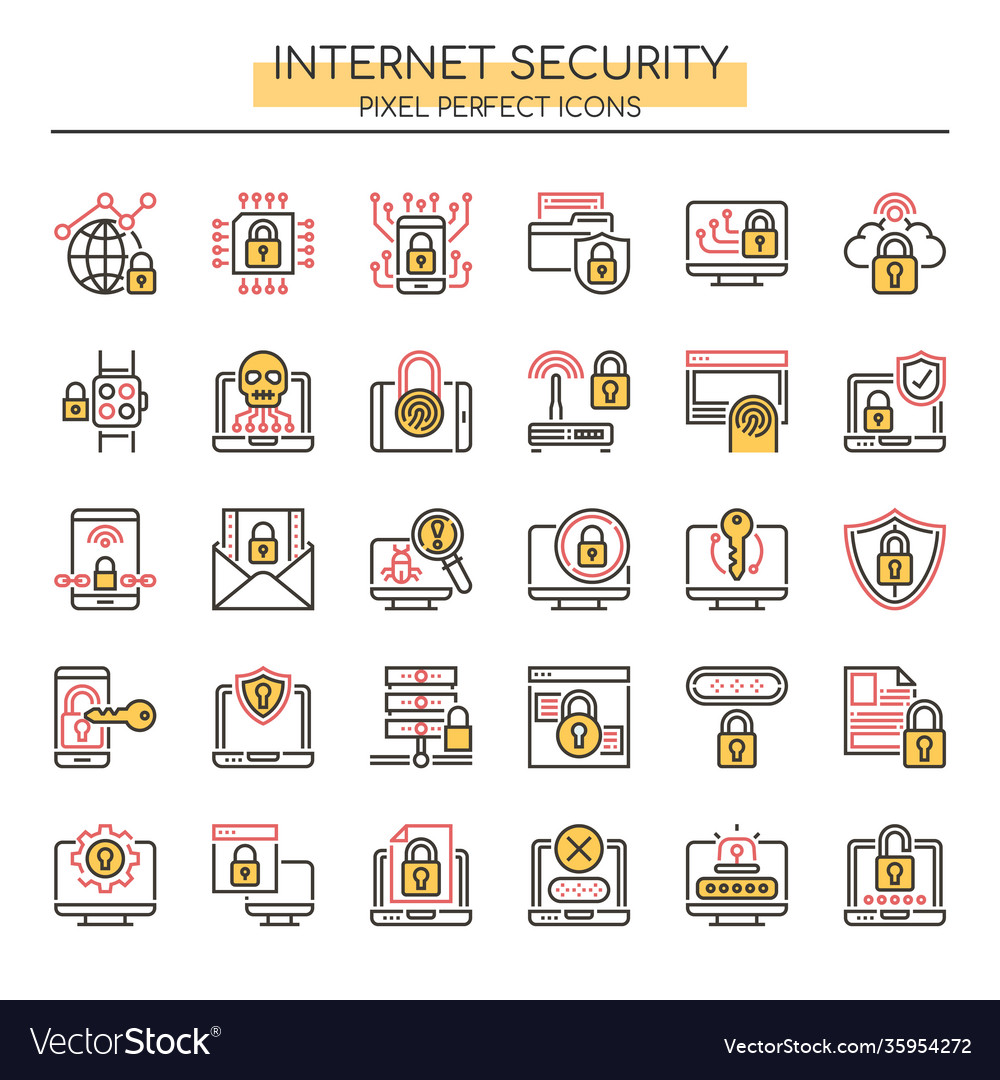 Internet security thin line and pixel perfect Vector Image