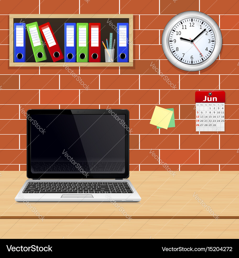 Laptop on designer desktop in modern office Vector Image