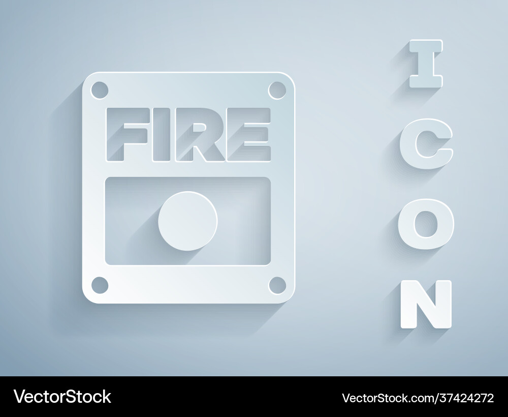 Paper cut fire alarm system icon isolated on grey Vector Image