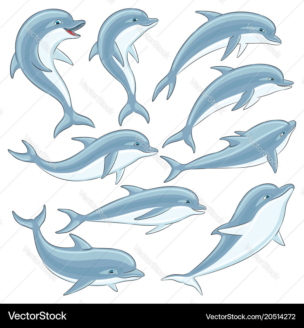 Set of blue dolphins Royalty Free Vector Image