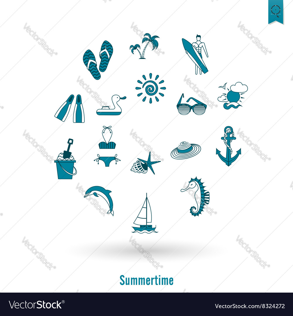 Summer and beach simple flat icons Royalty Free Vector Image