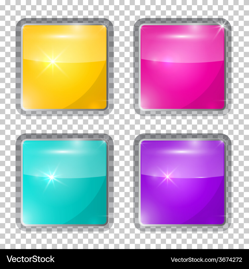 Transparent colorful rounded squares glass buttons