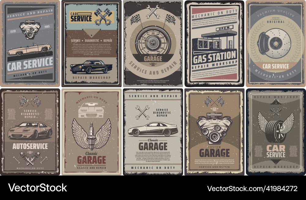 Vintage car service brochures collection Vector Image