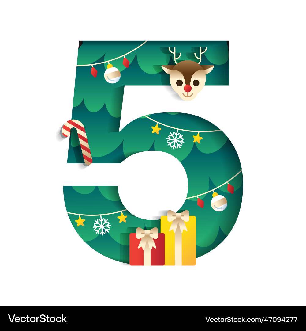 5 numeric number alphabet cute merry christmas Vector Image