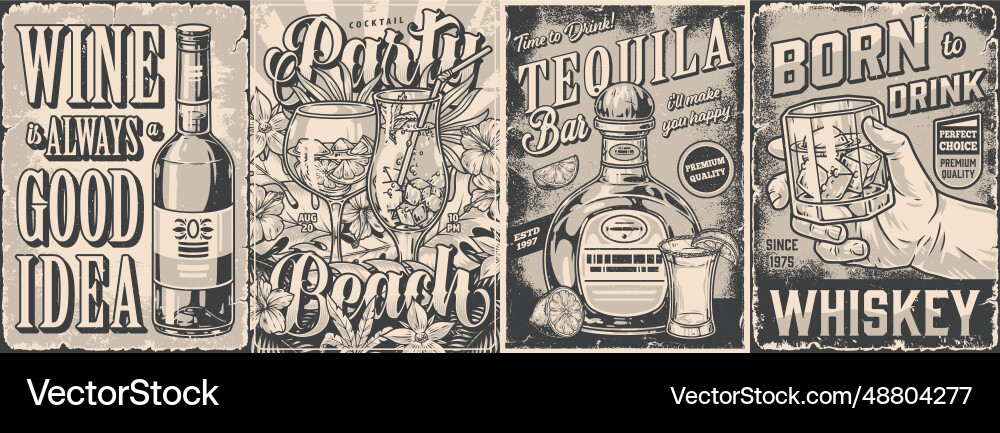 Alcoholic booze set flyer monochrome Royalty Free Vector