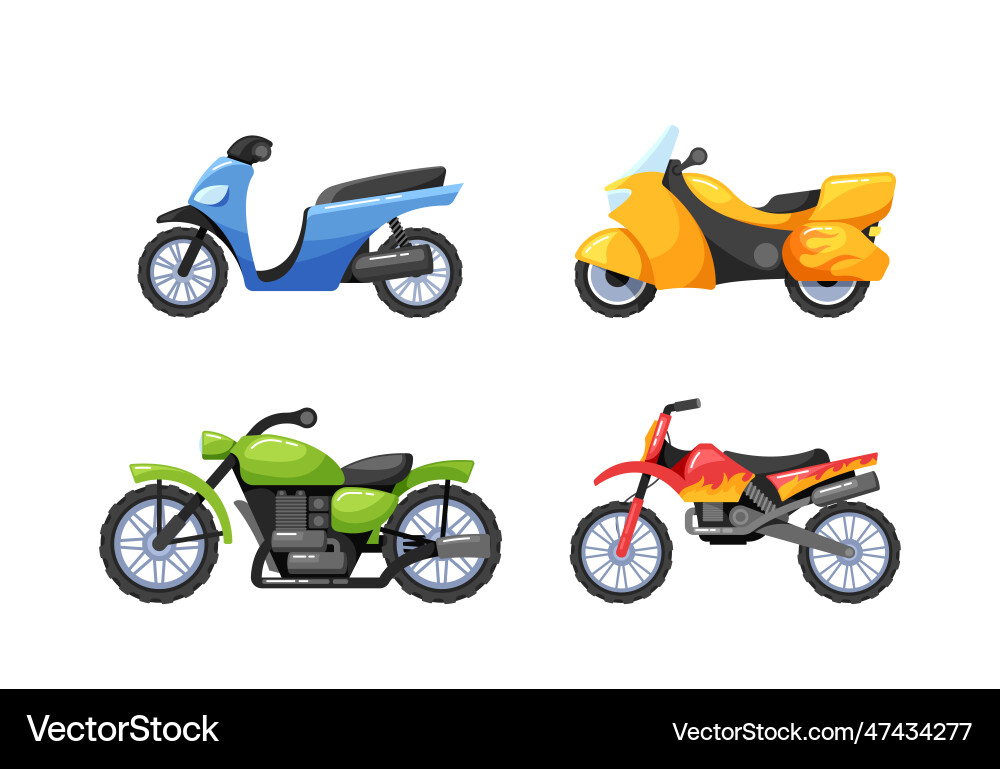 Diverse collection of motorcycles featuring Vector Image