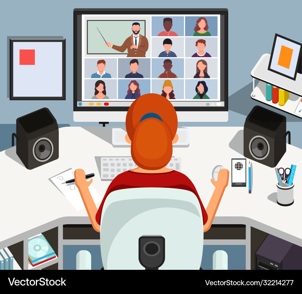 Girl watching lesson online and studying Vector Image
