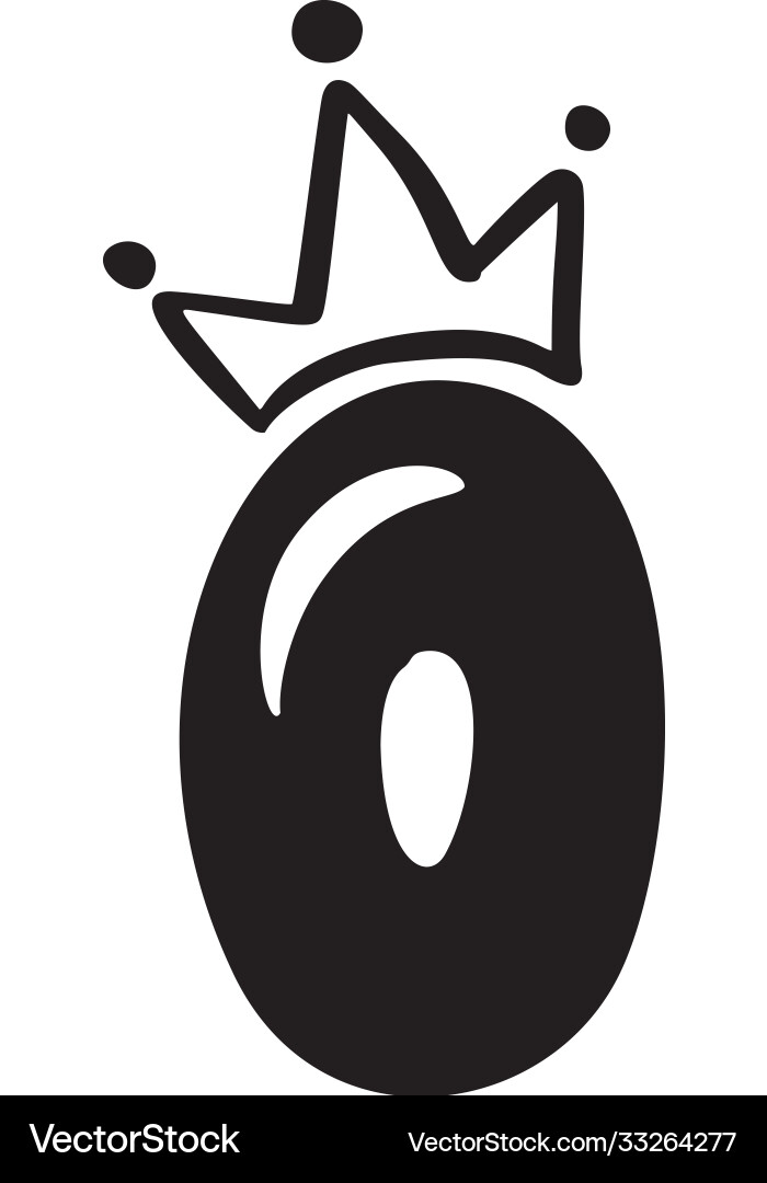 Vintage plump cute number 0 with crown Royalty Free Vector