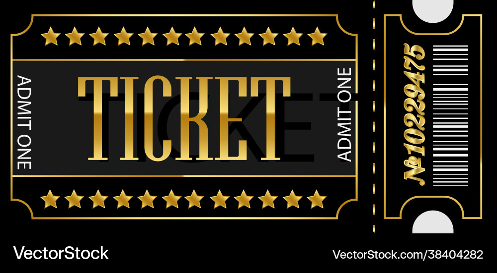 Black template golden stars ticket Royalty Free Vector Image