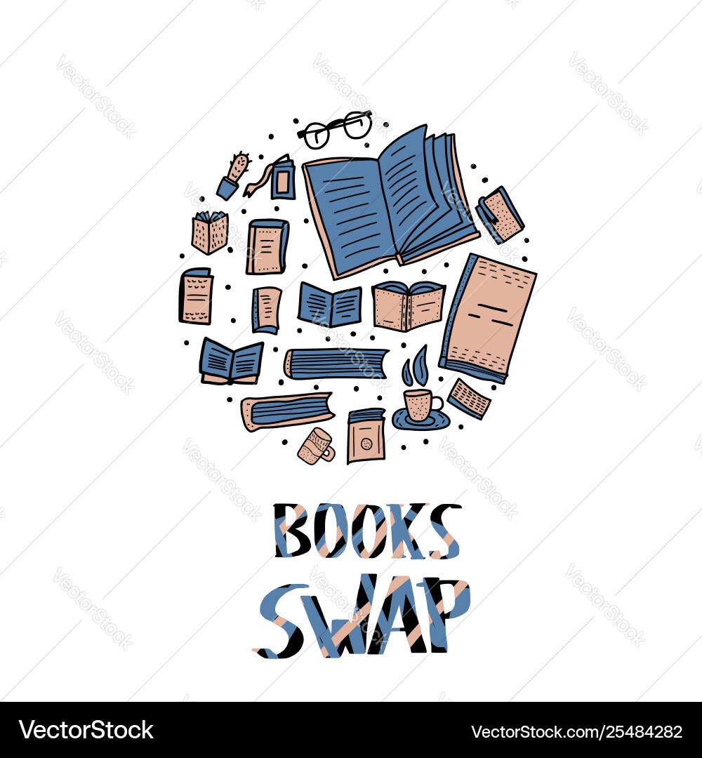 Book swap hand drawn text color design Royalty Free Vector