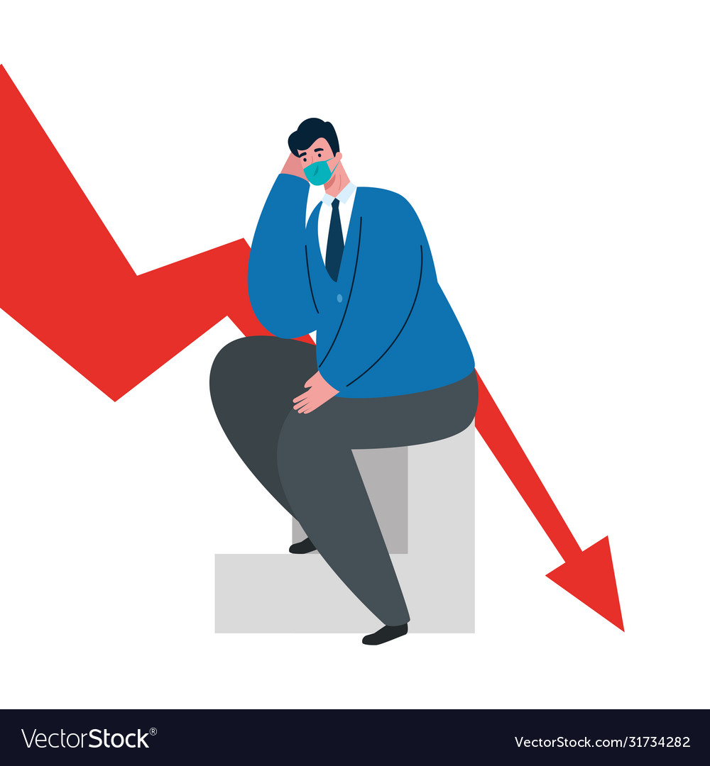 Businessman with mask and decrease arrow Vector Image