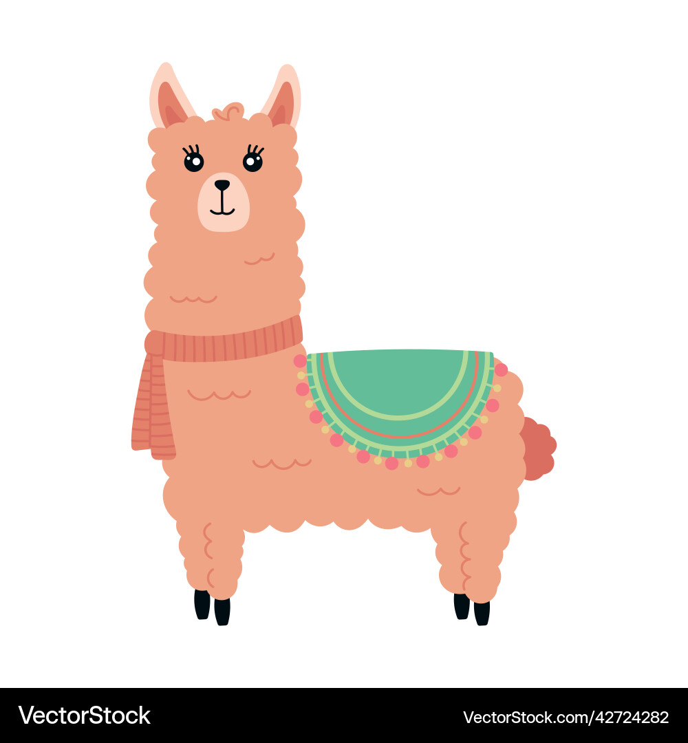 Cute llama alpaca with pink bow graphic design Vector Image