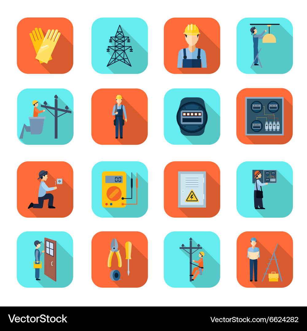 Electricity man professional flat icons collection