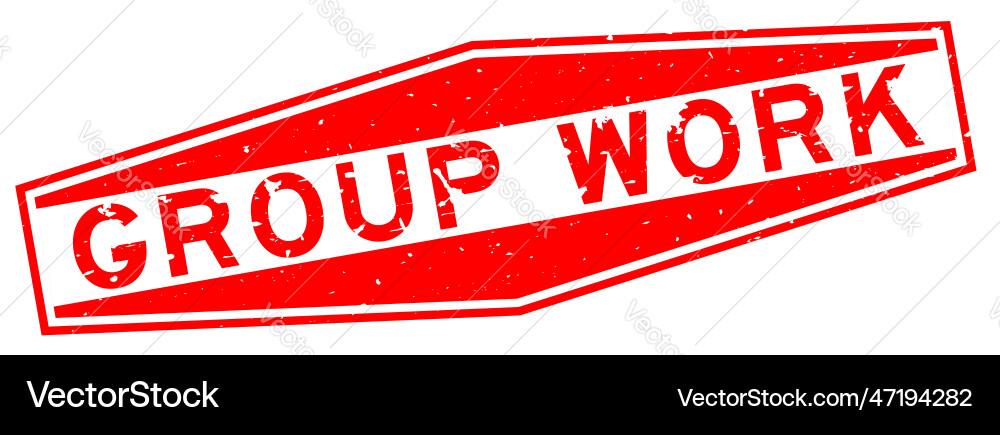 Grunge red group work word hexagon rubber seal Vector Image