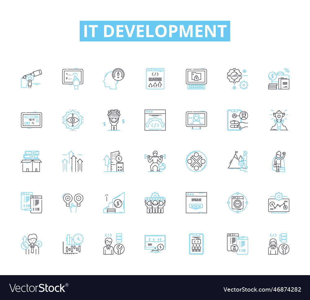 It development linear icons set coding Royalty Free Vector It development linear icons set coding Royalty Free Vector