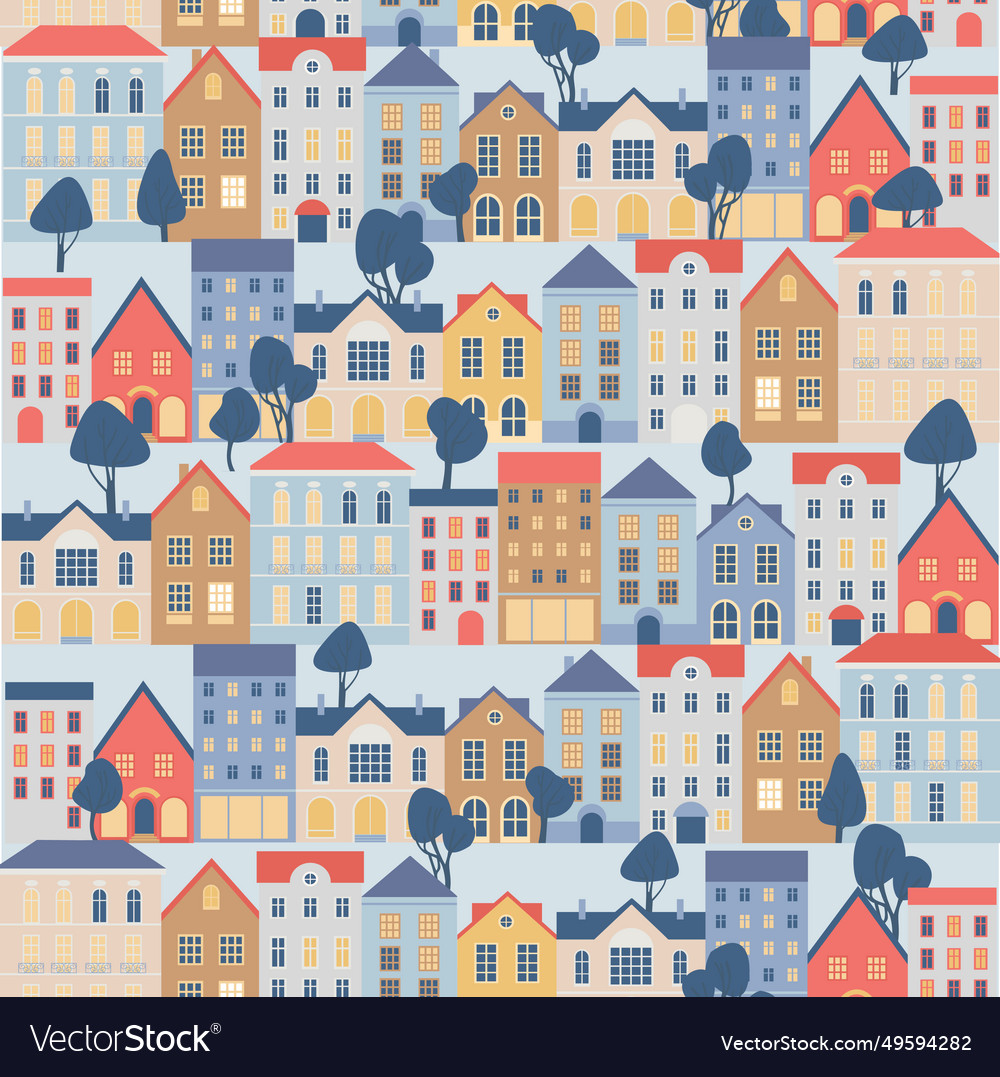 Seamless town pattern Royalty Free Vector Image