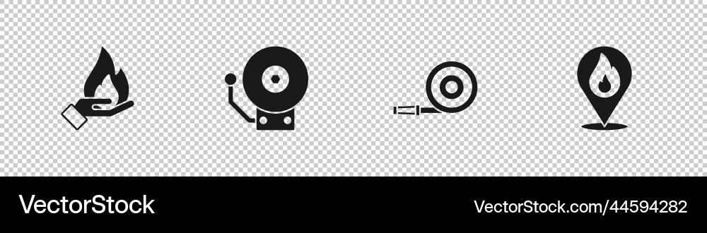 Set hand holding a fire ringing alarm bell fire Vector Image