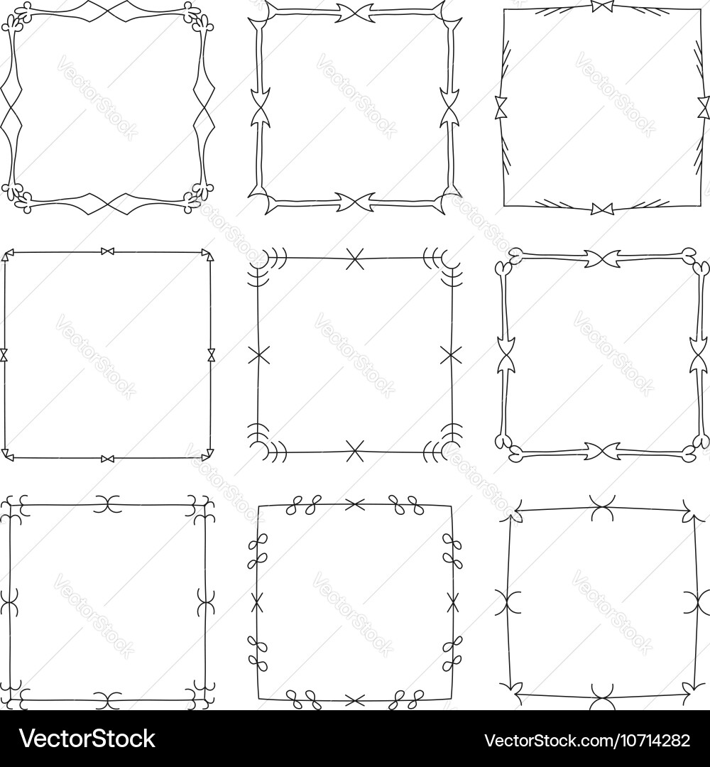 Set of hand drawn decorative square frames and Vector Image