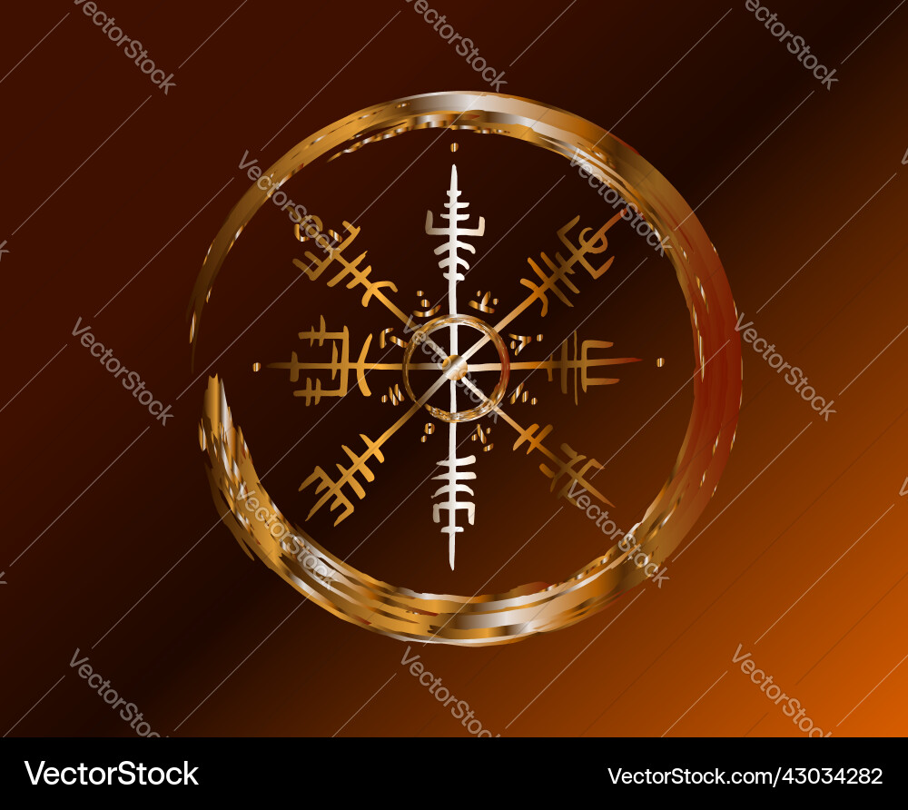 Vegvisir runic compass gold pencil drawing style Vector Image