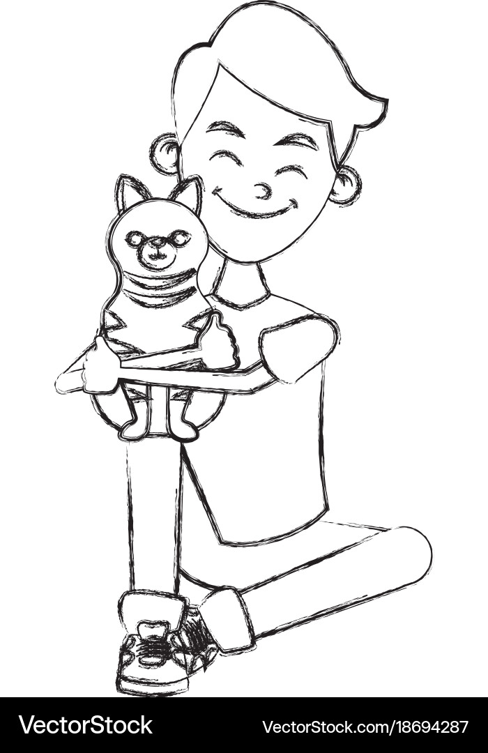 Boy with cute cat Royalty Free Vector Image - VectorStock