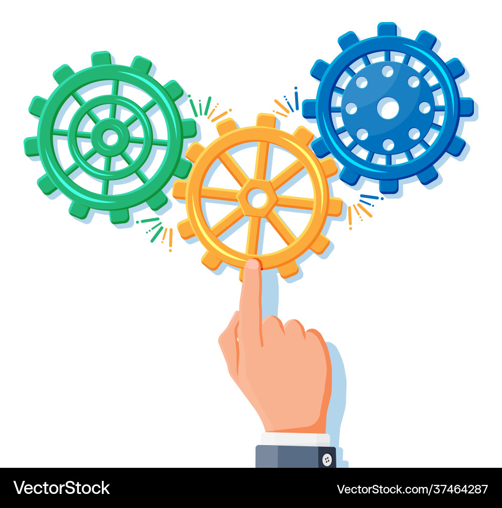 Businessman hands joining three gears together Vector Image