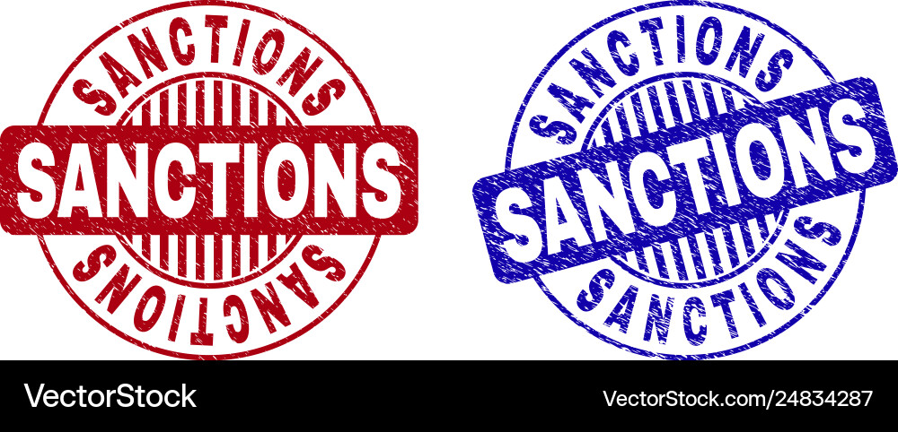 Grunge sanctions scratched round stamp seals Vector Image