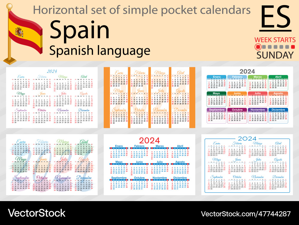 Spanish horizontal set of pocket calendar Vector Image
