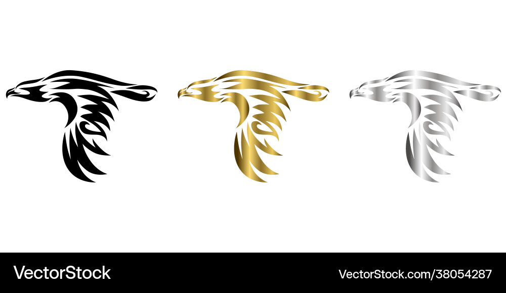 Three color black gold silver line art Royalty Free Vector