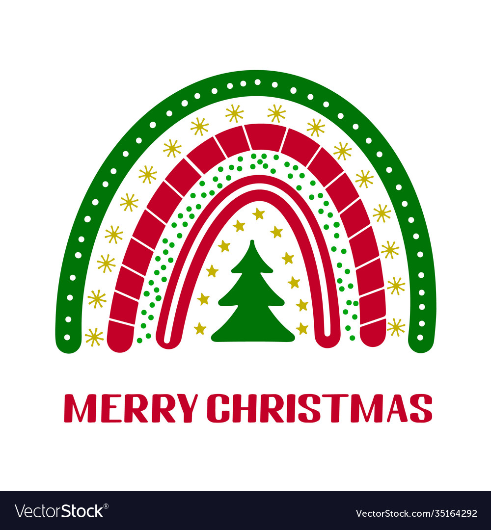 Christmas boho rainbow hand drawn winter holidays Vector Image