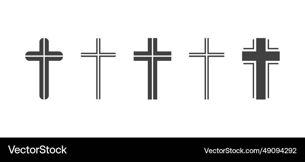 Flat black christian cross icons set Royalty Free Vector