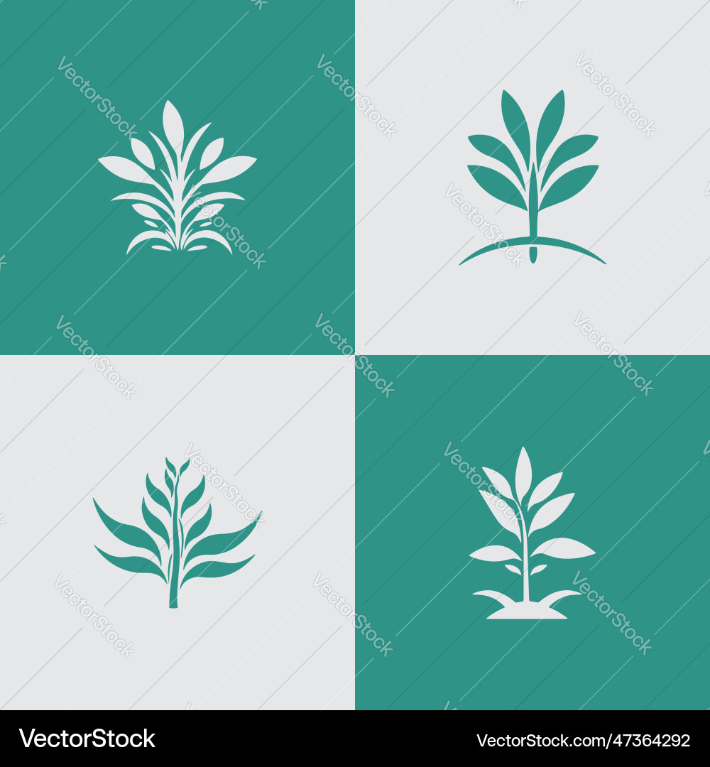 Flower plant minimal logo template set Royalty Free Vector