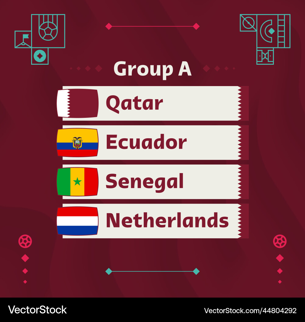 World football 2022 group a flags Royalty Free Vector Image