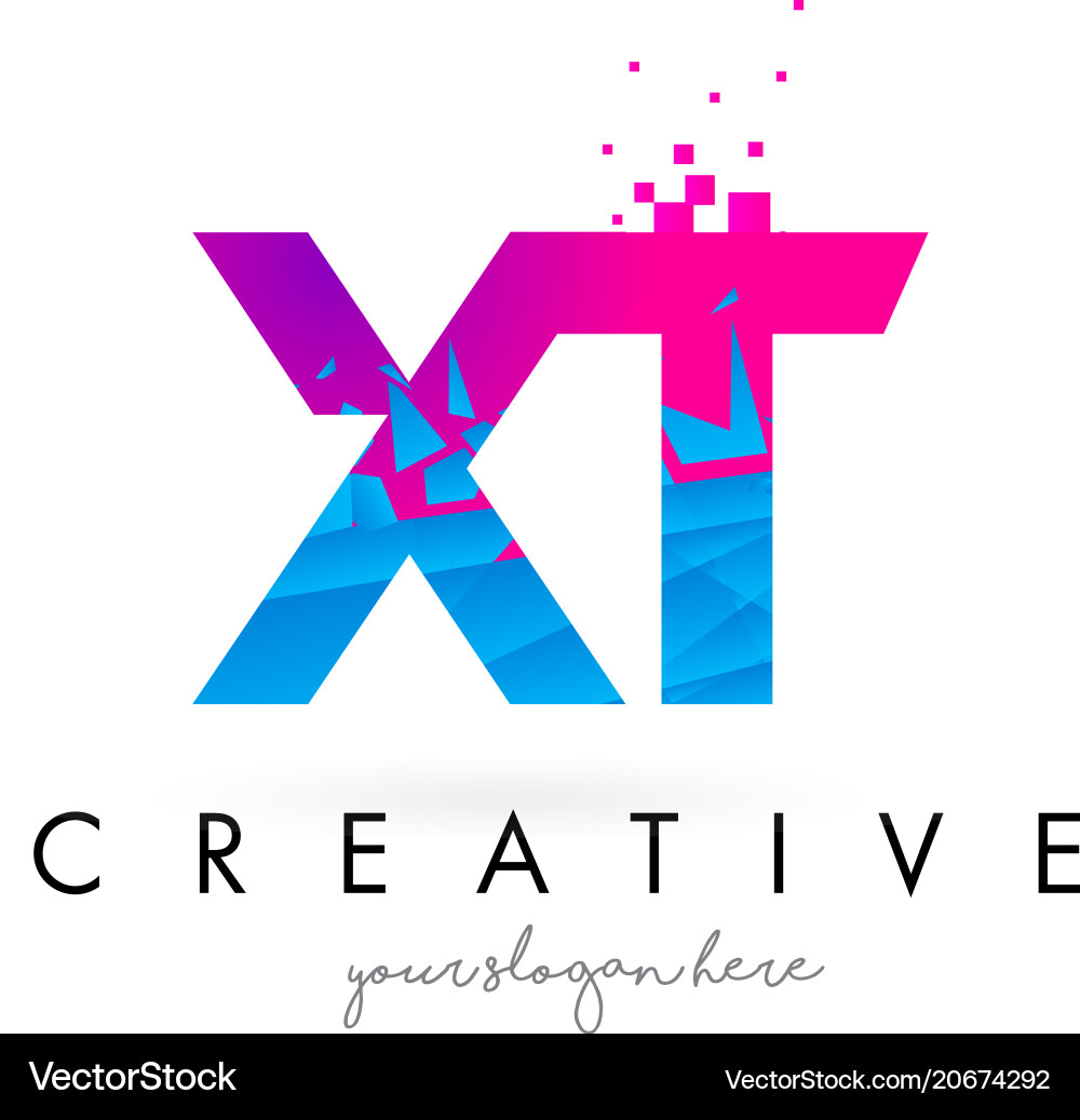 Xt x t letter logo with shattered broken blue Vector Image
