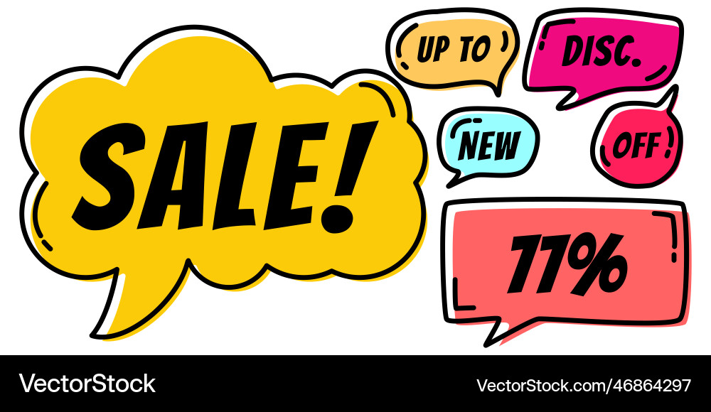 77 sale discount bubble cloud chat comic colorful Vector Image
